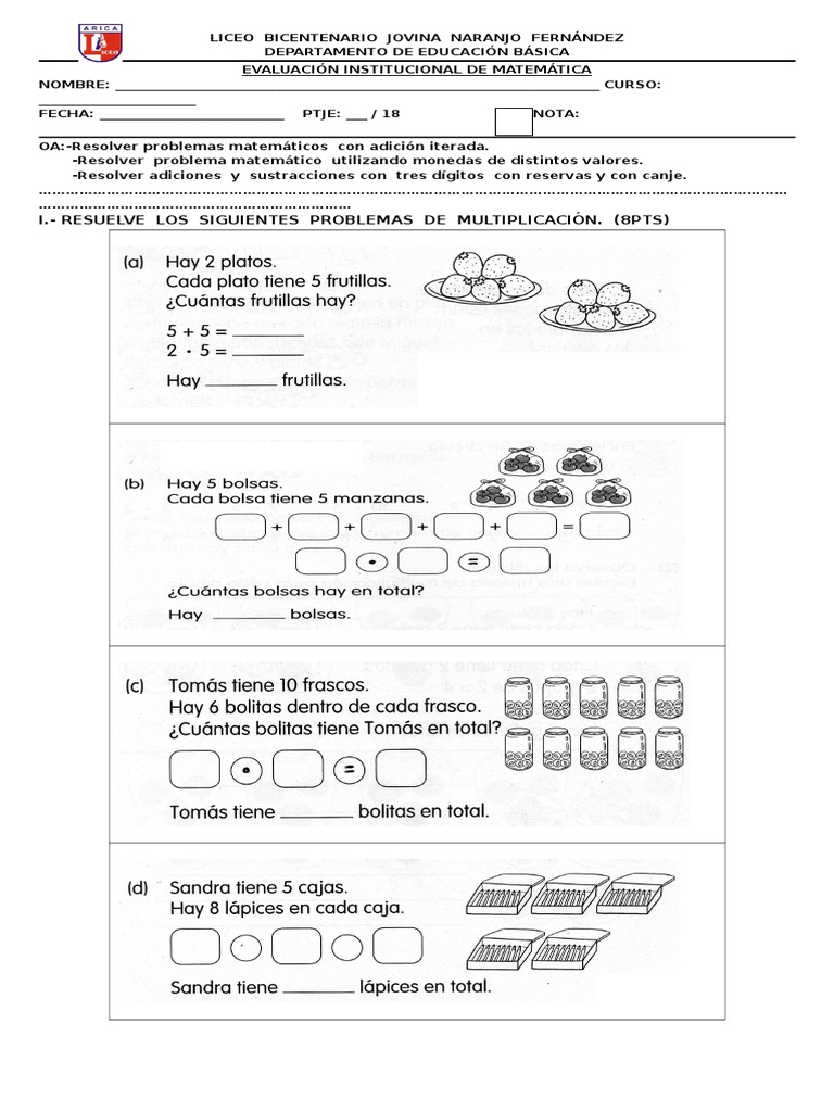Prueba Institucional Matemática Tercero | PDF