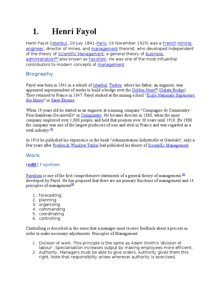 Henri Fayol: Biography | PDF | Business