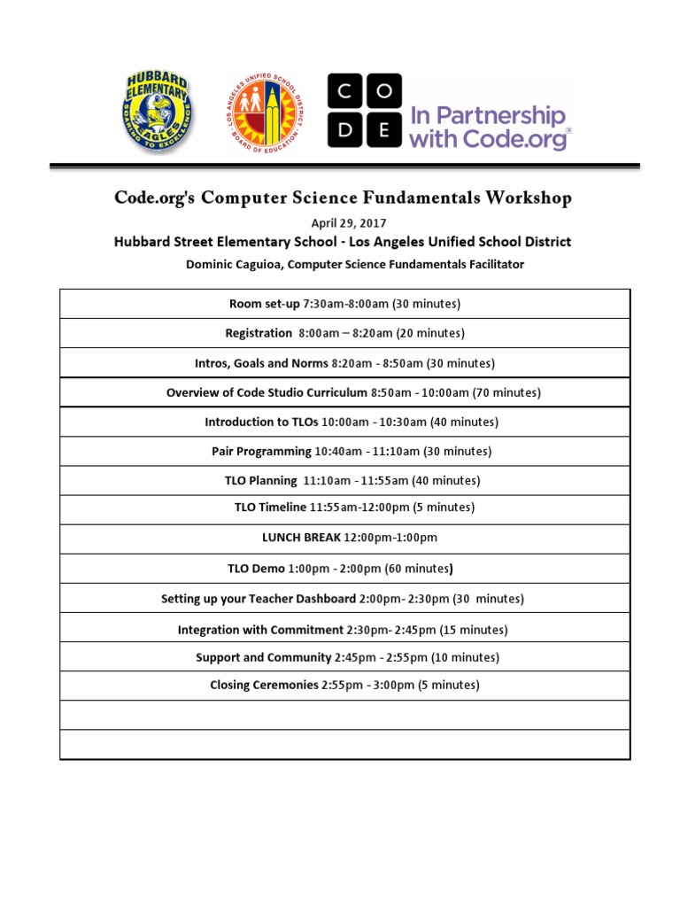 Code.org CS Fundamentals Workshop Schedule | PDF | Foreign Language Studies