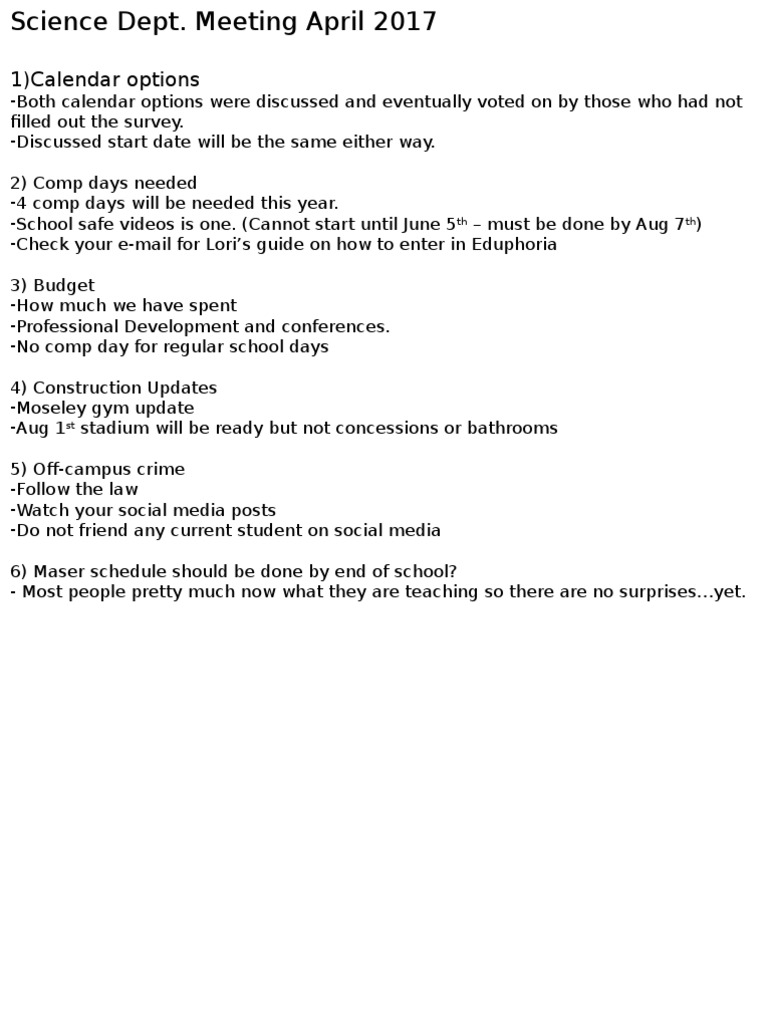 Science Dept Meeting | PDF