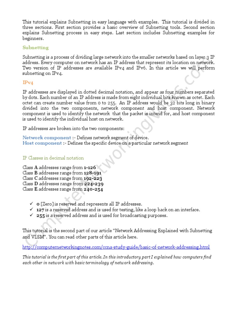 Subnetting Tutorial Subnetting Explained With Examples Pdf Ip