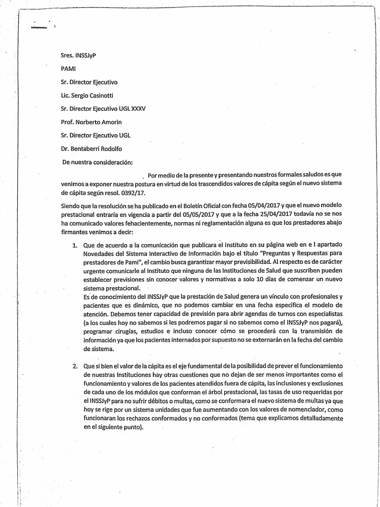Jubilados - Carta de Las Clinicas Privadas Al PAMI | PDF