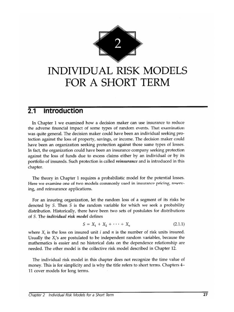 Chapter 2 - Individual Risk Models ST - Actuarial Mathematics, Bowers | PDF