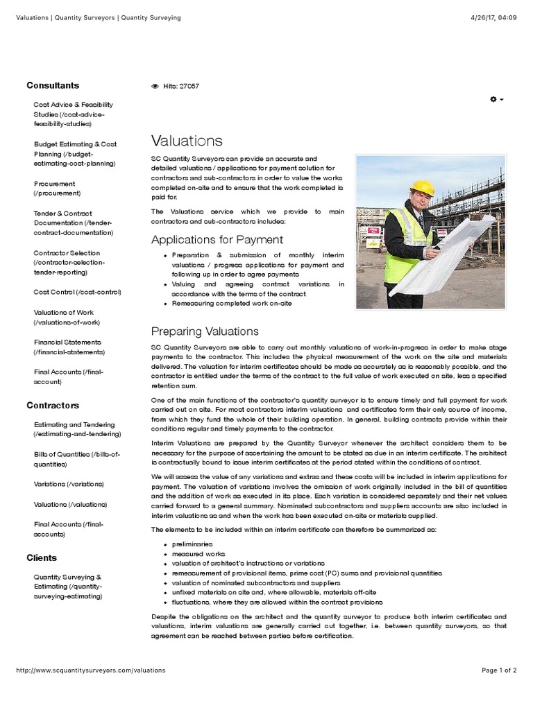 Valuations - Quantity Surveyors - Quantity Surveying | PDF | Valuation ...