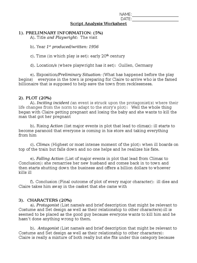 Script Analysis Worksheet Dc | Plot (Narrative) | Entertainment