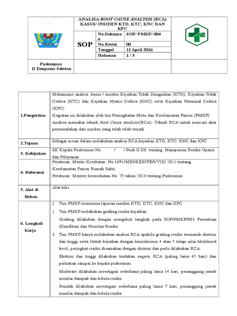 SOP-PMKP-004 Analisa RCA | PDF
