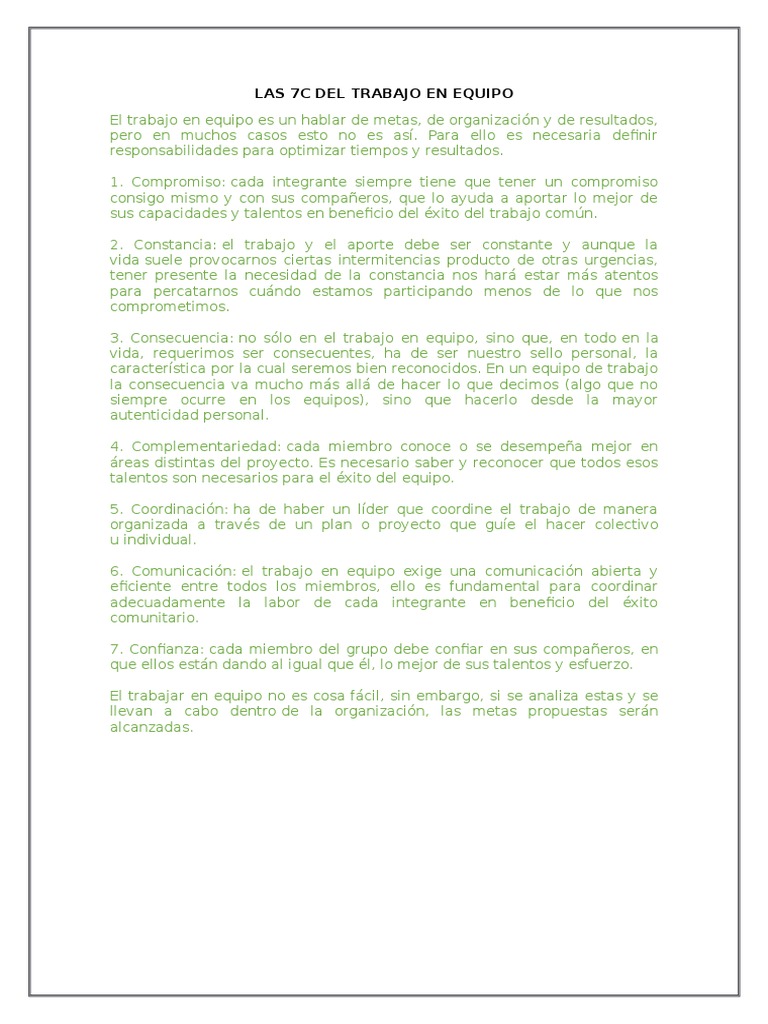 Las 7c Del Trabajo en Equipo | PDF