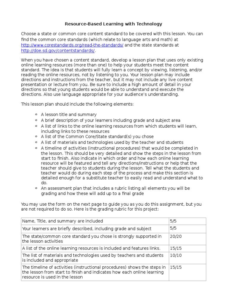 Resource Based Learning Lesson Plan | PDF | Lesson Plan | Educational ...