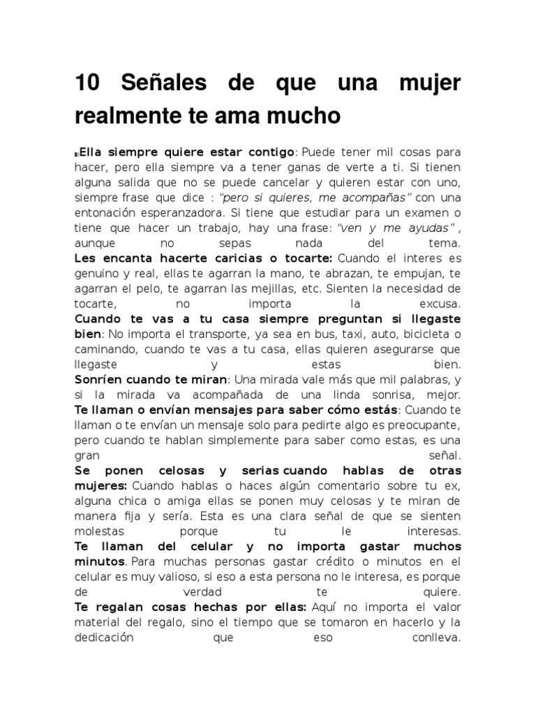 10 Señales de Que Una Mujer Realmente Te Ama Mucho | PDF | Ocio | Entretenimiento (general)
