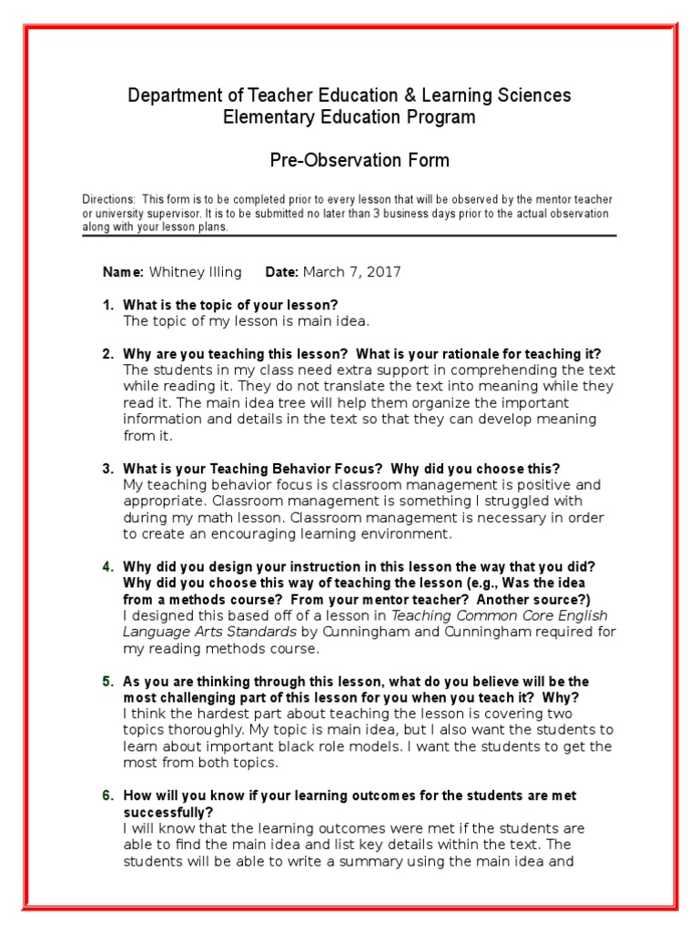 Pre-Observation Form Lesson Study | PDF