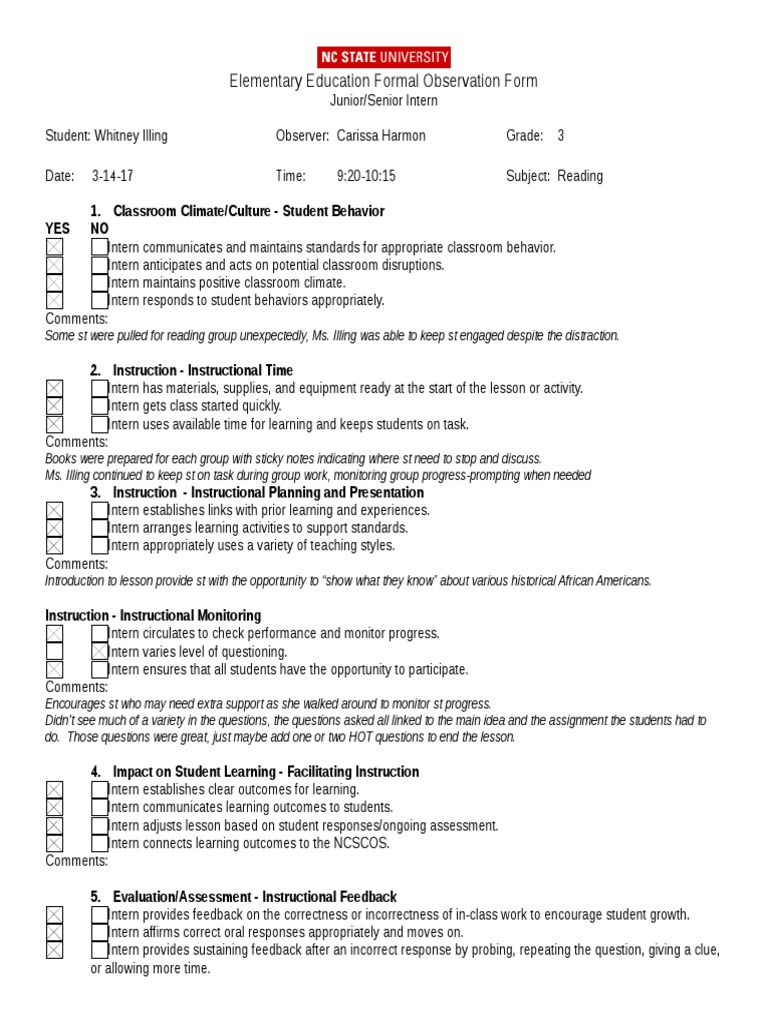 Formal Observation Form Illing | Download Free PDF | Classroom ...