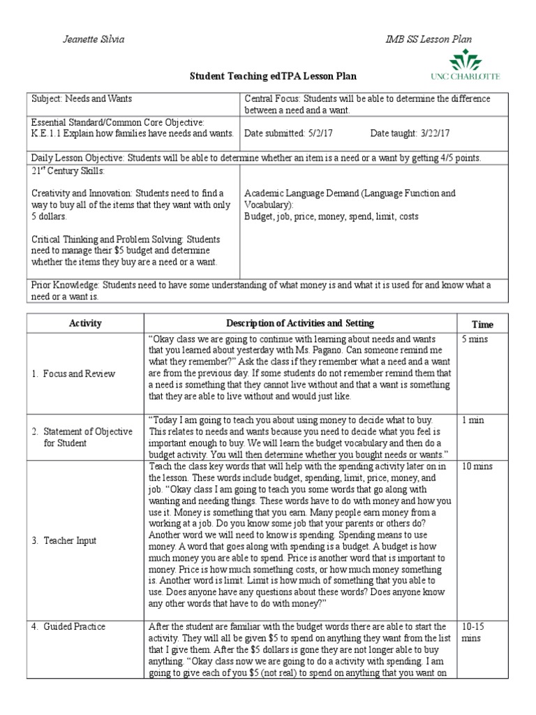 Jeanette Silvia IMB SS Lesson Plan | PDF | Educational Assessment ...