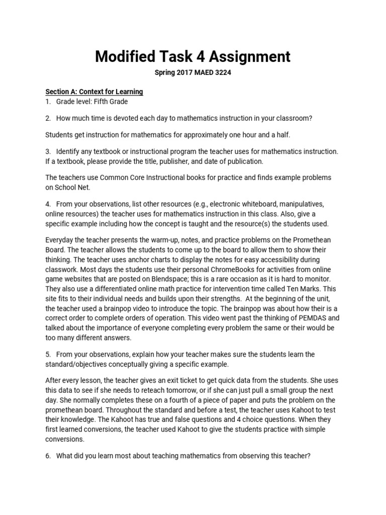Modifiedtask 4 Assignment | PDF | Classroom Management | Teachers