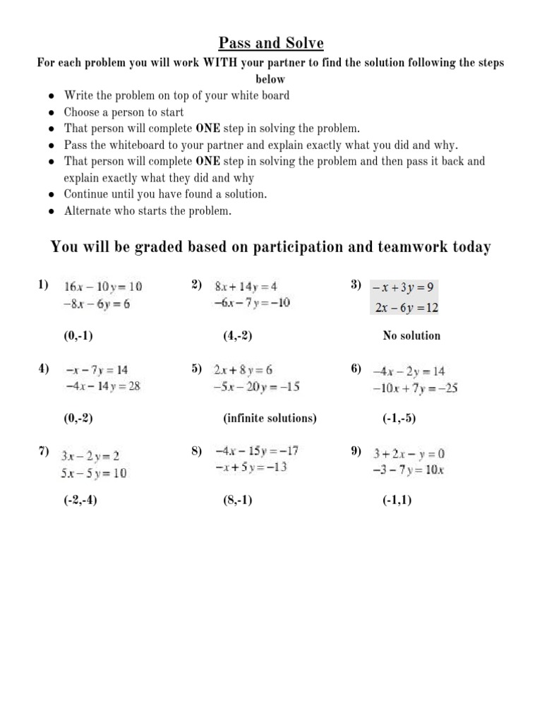 Pass and Solve: For Each Problem You Will Work WITH Your Partner To ...