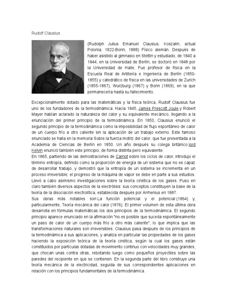 Biografia Clausius | PDF | Termodinámica | Teoría de sistemas