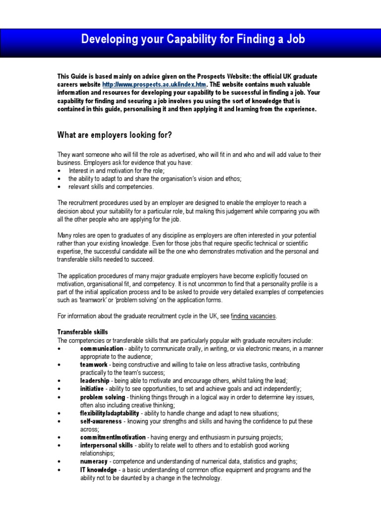 Developing Your Capability For Finding A Job: What Are Employers ...