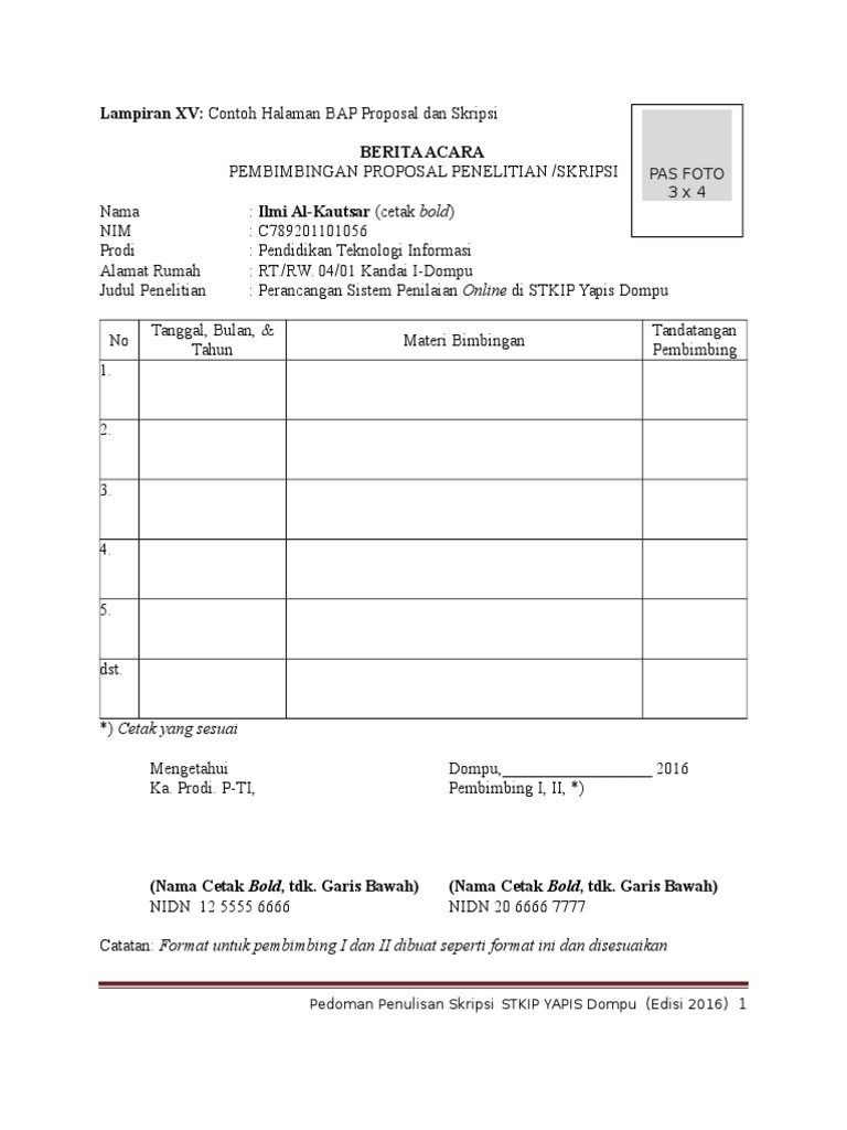 Contoh BAP Proposal Skripsi 2016 | PDF