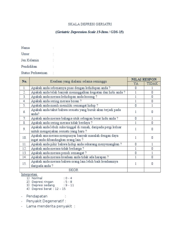 Skala Depresi Geriatri Gds 15 | PDF