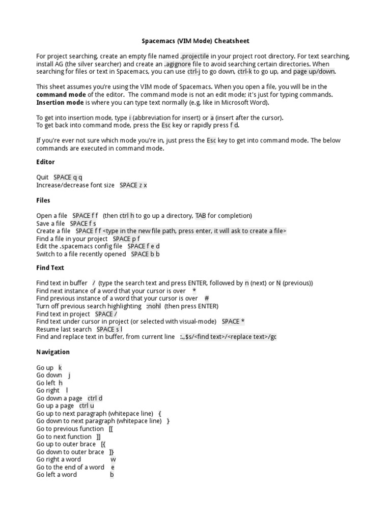 Spacemacs (VIM Mode) Cheatsheet | PDF | Computer File | Computer Data