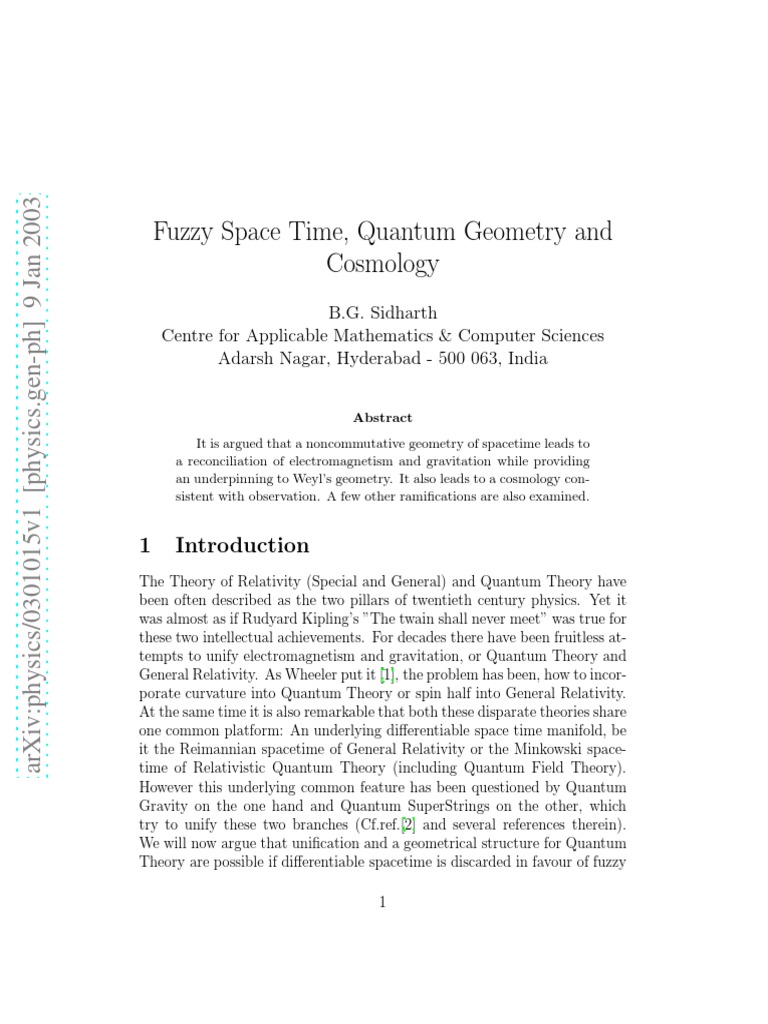 Fuzzy Space Time, Quantum Geometry and Cosmology PDF | PDF | General ...