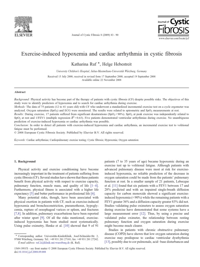 Exercise-Induced Hypoxemia and Cardiac Arrhythmia in Cystic Fibrosis ...