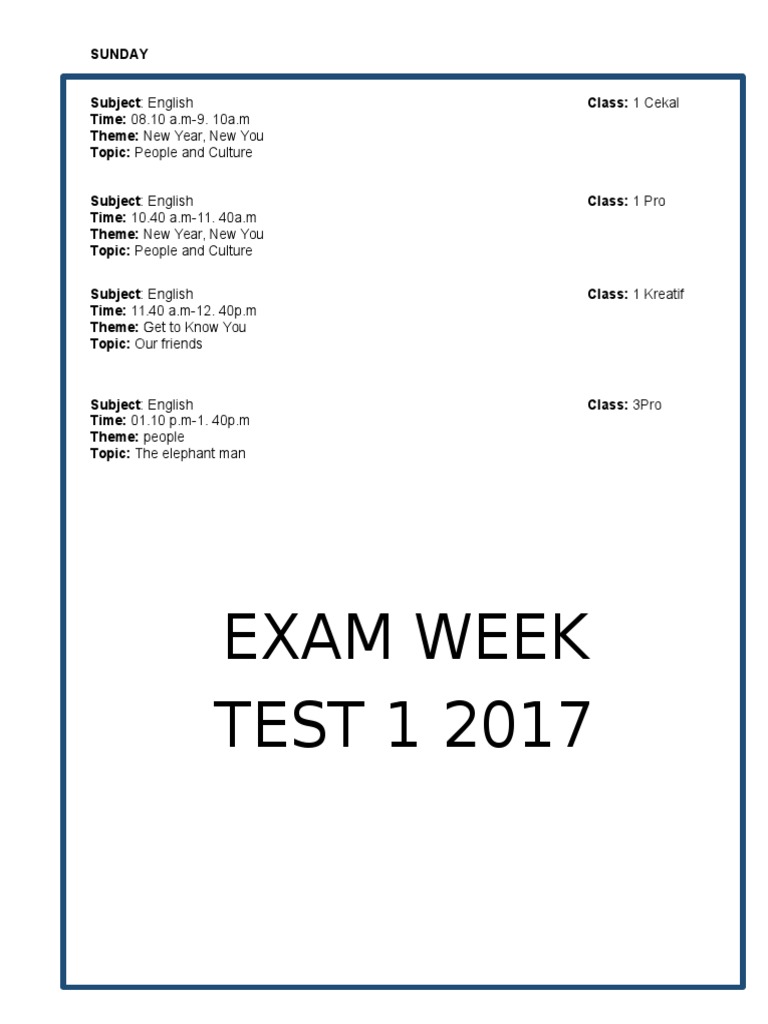 Daily Lesson Plan EXAM WEEK | PDF | Education Theory | Test (Assessment)