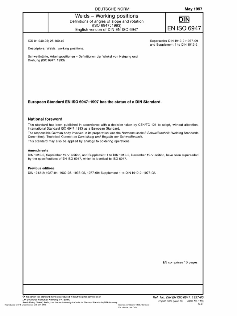 Welding Din En Iso 6947 1997 Welds Working Positions Definitions Of