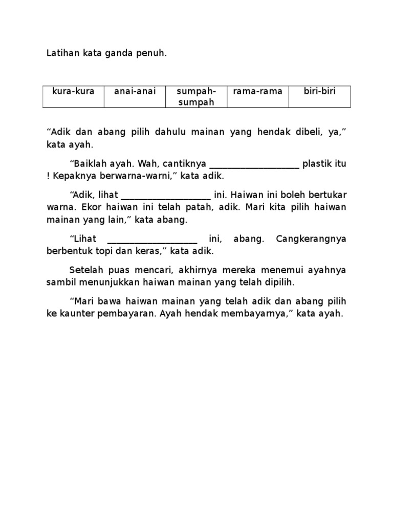 Latihan Kata Ganda Penuh Petikan