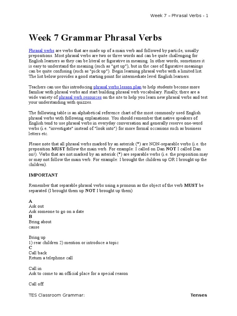 Essential Phrasal Verbs for ESL Learners | PDF | Career & Growth ...