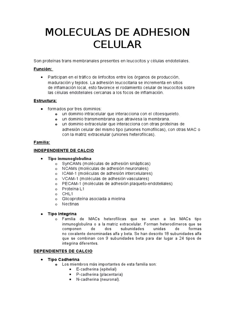 Moleculas de Adhesion Celular | PDF | Biología estructural | Anatomía