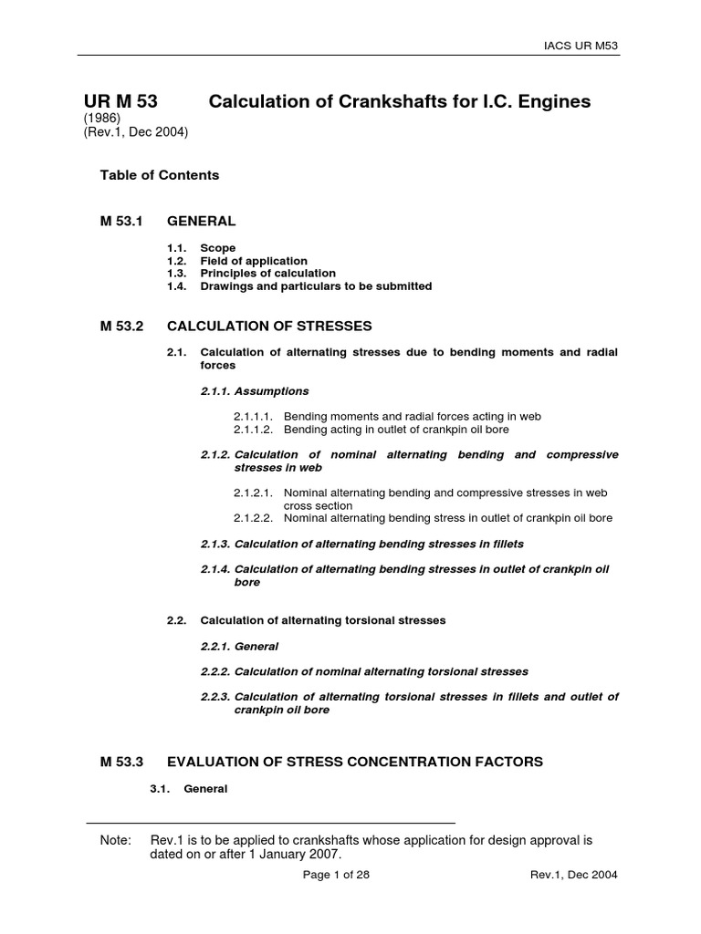 IACS M53 - Calculation of Crankshafts For I.C Engines | PDF | Strength ...
