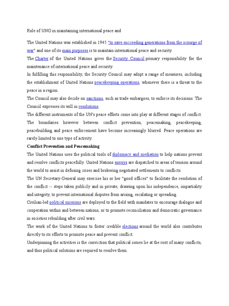 UNO's Role in Global Peacekeeping | PDF | Peacekeeping | United Nations