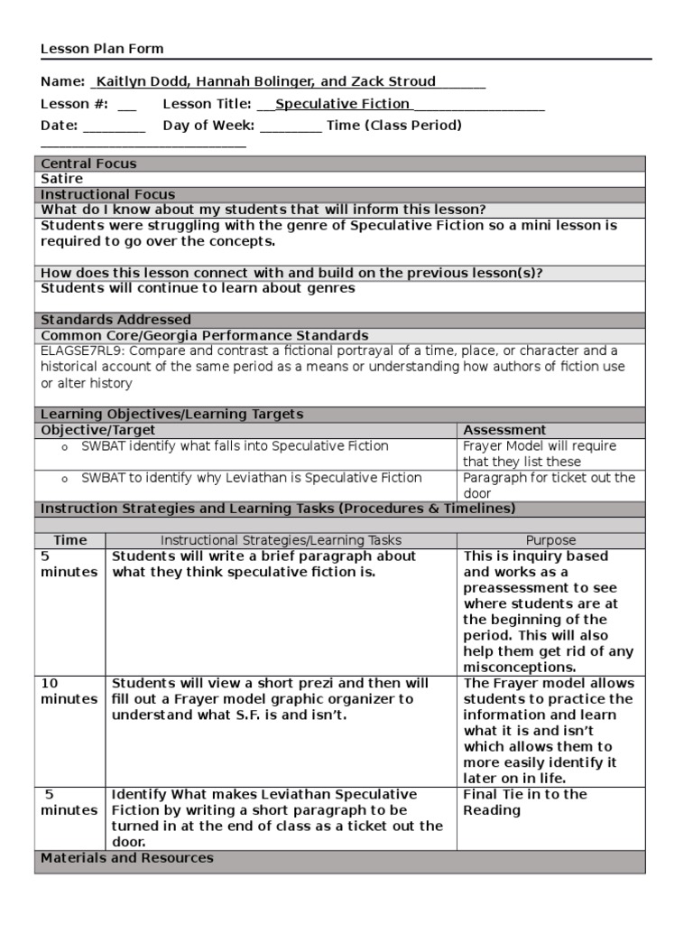 Lesson Plan Form 1 | PDF | Lesson Plan | Learning