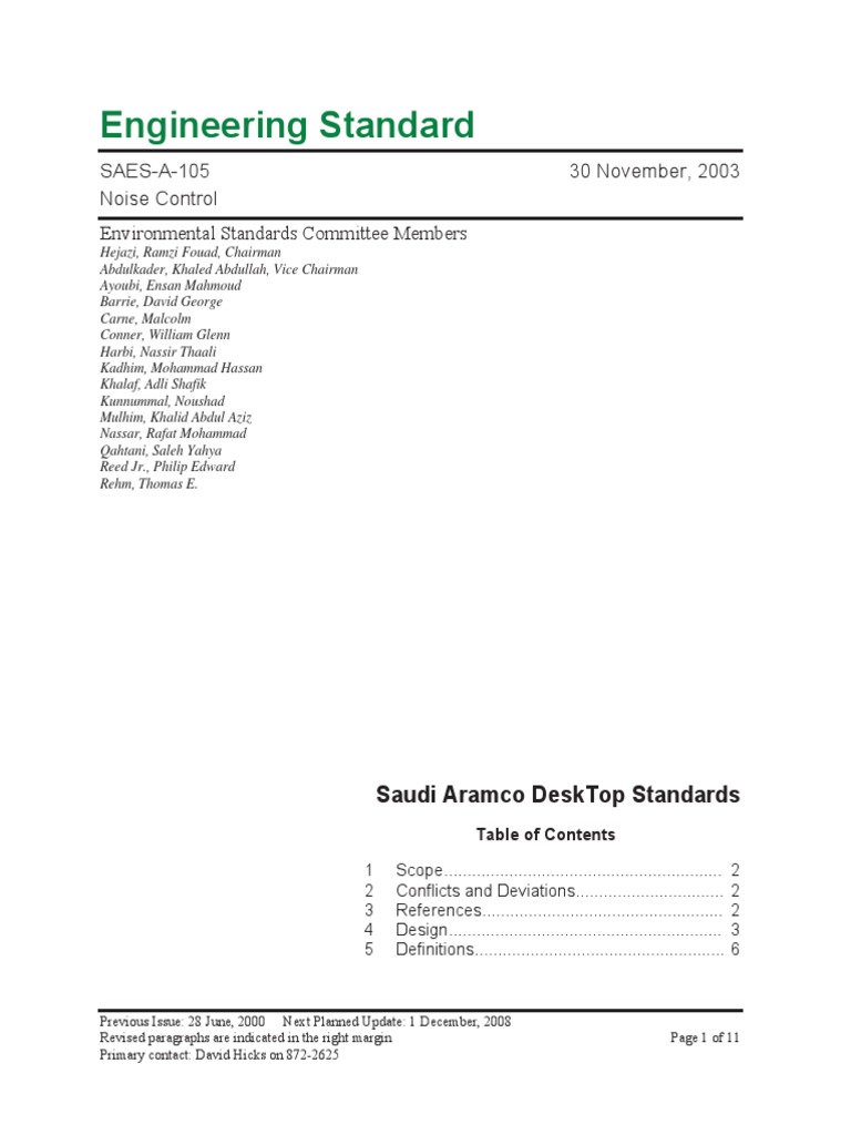 Engineering Standard: SAES-A-105 30 November, 2003 Noise Control ...