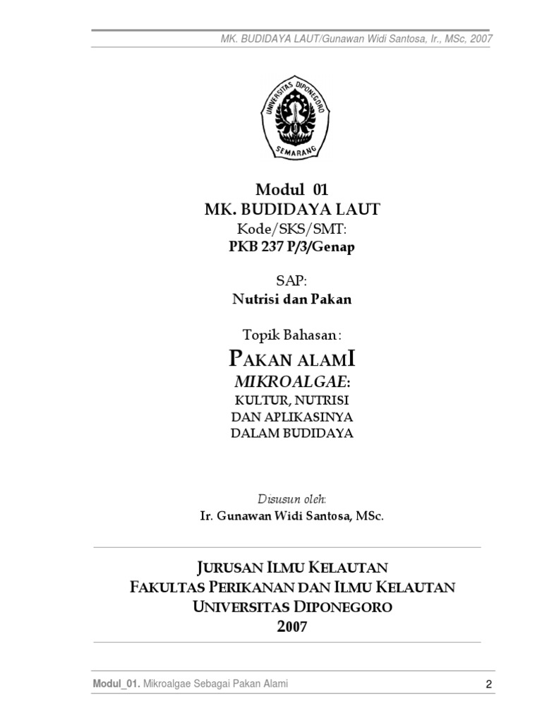 Modul 01 Pakan Alami Mikroalgae Nutrisi Aplikasi | PDF