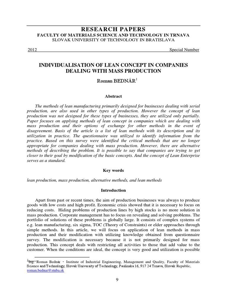 Research Papers: Individualisation of Lean Concept in Companies Dealing ...