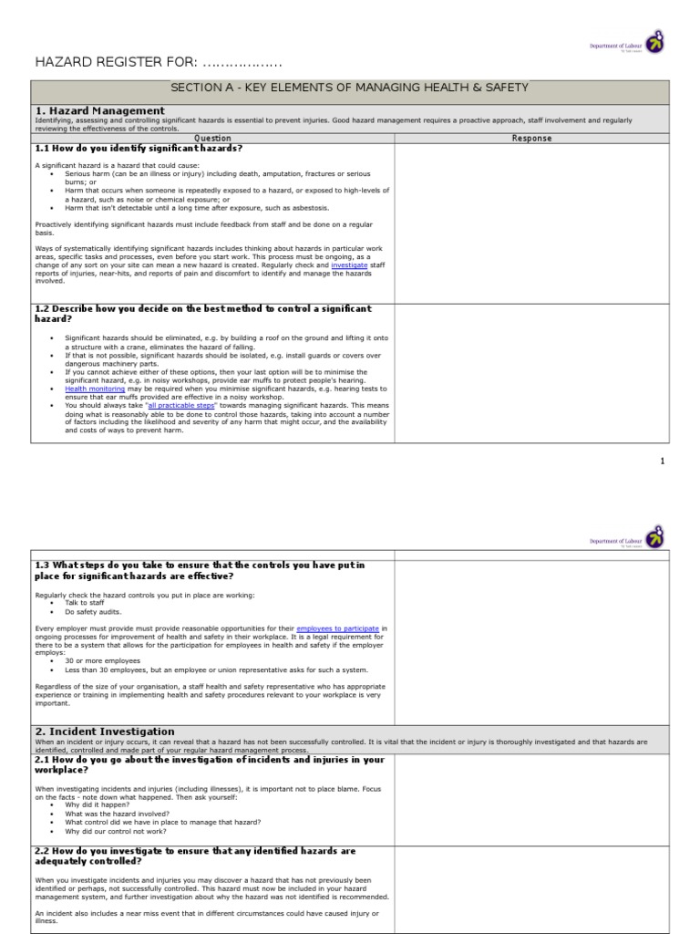 Hazard Register Construction | Download Free PDF | Emergency ...