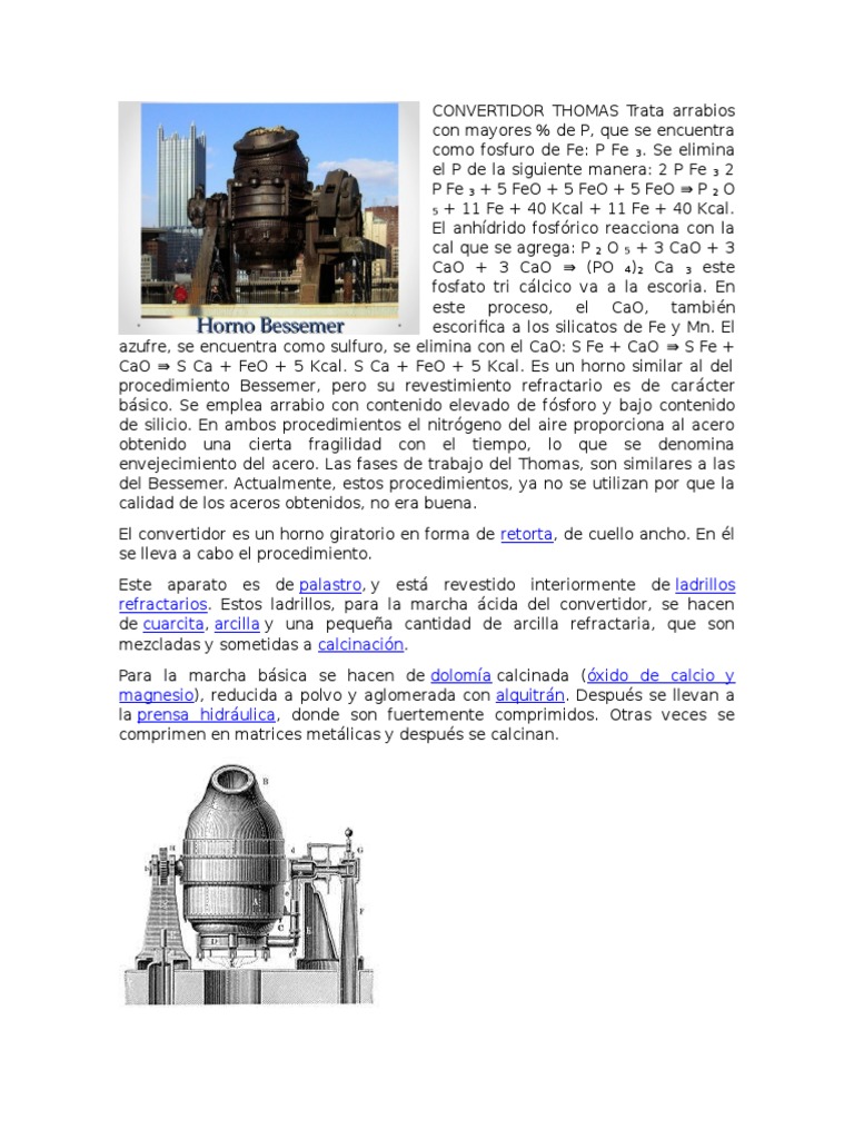 Convertidor Thomas: Proceso y Estructura | PDF | Química | Ciencias fisicas