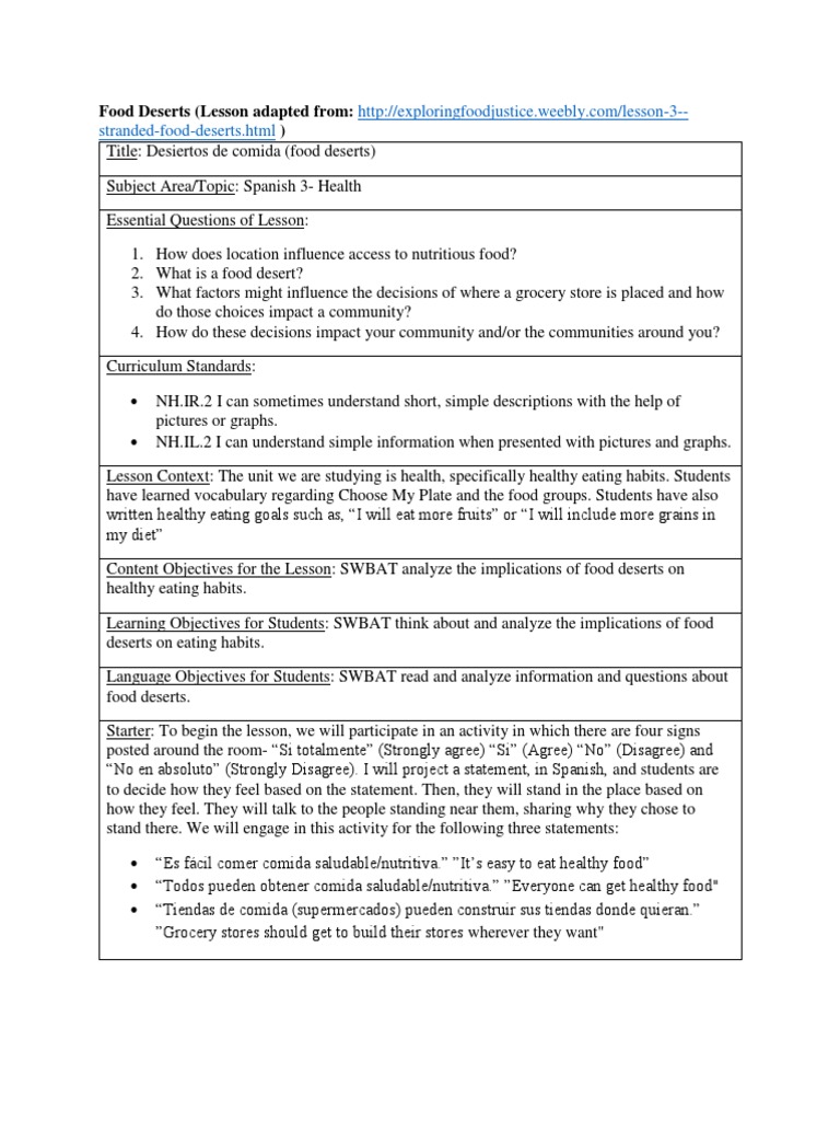 Food Deserts Lesson | PDF | Food And Drink | Cognition