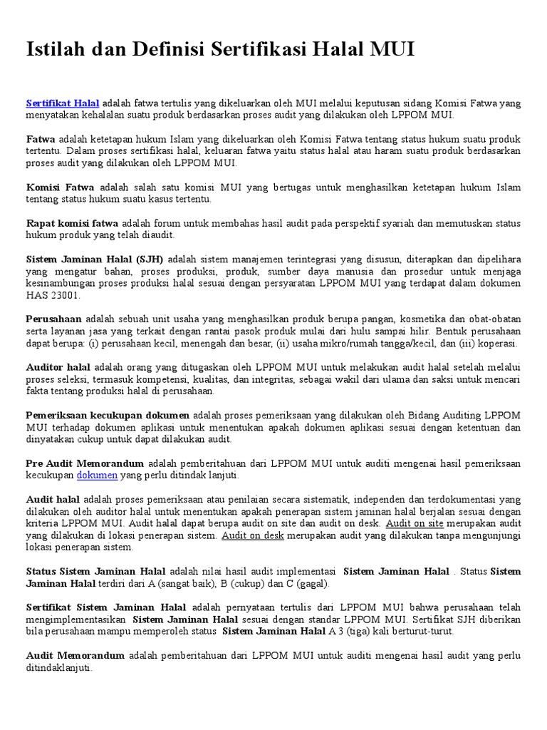 Istilah Dan Definisi Sertifikasi Halal MUI | PDF
