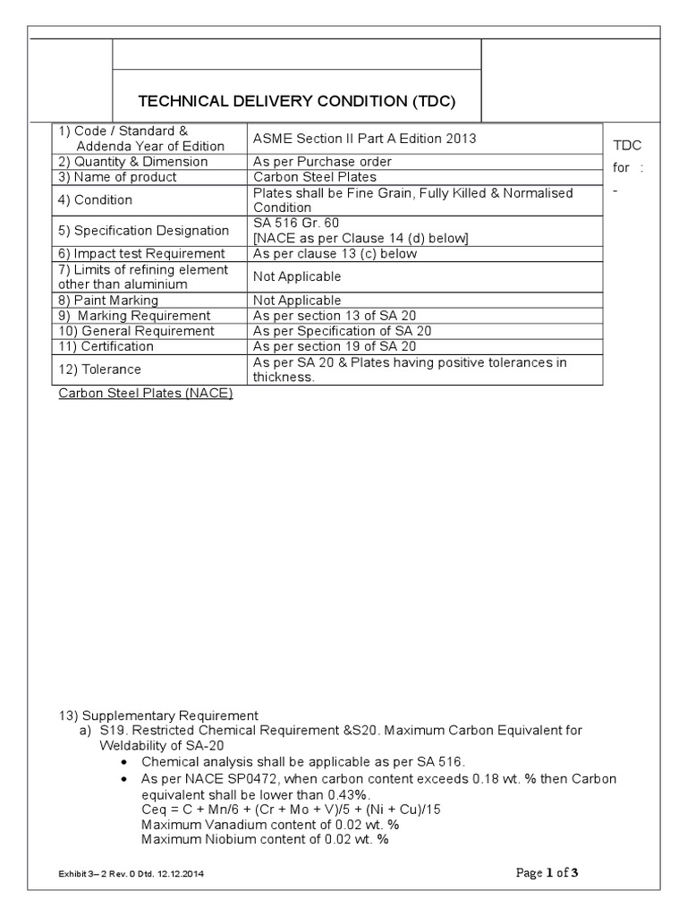 Technical Delivery Condition (TDC) : Exhibit 3 - 2 Rev. 0 Dtd. 12.12. ...