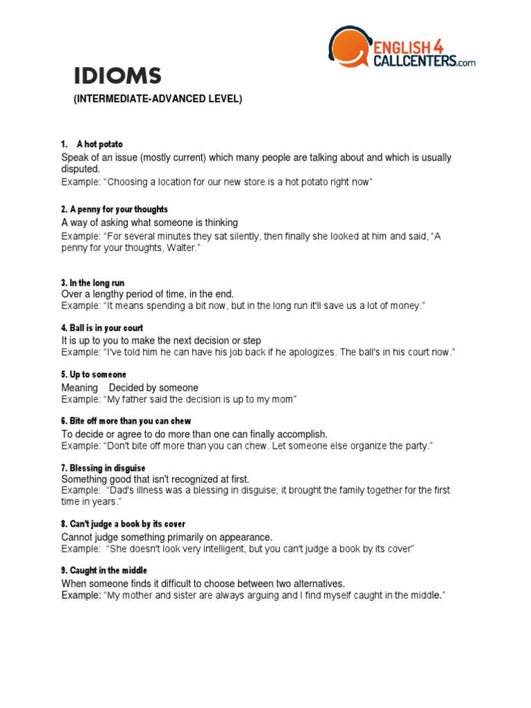 Idioms IA Levels | PDF