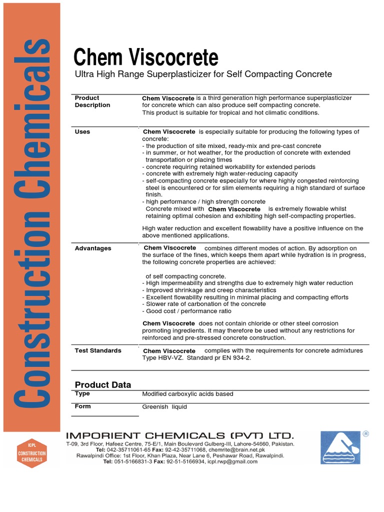 Chem Viscocrete | PDF | Concrete | Building Engineering