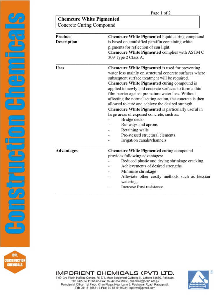 Concrete Curing Compound: Chemcure White Pigmented | PDF | Concrete ...