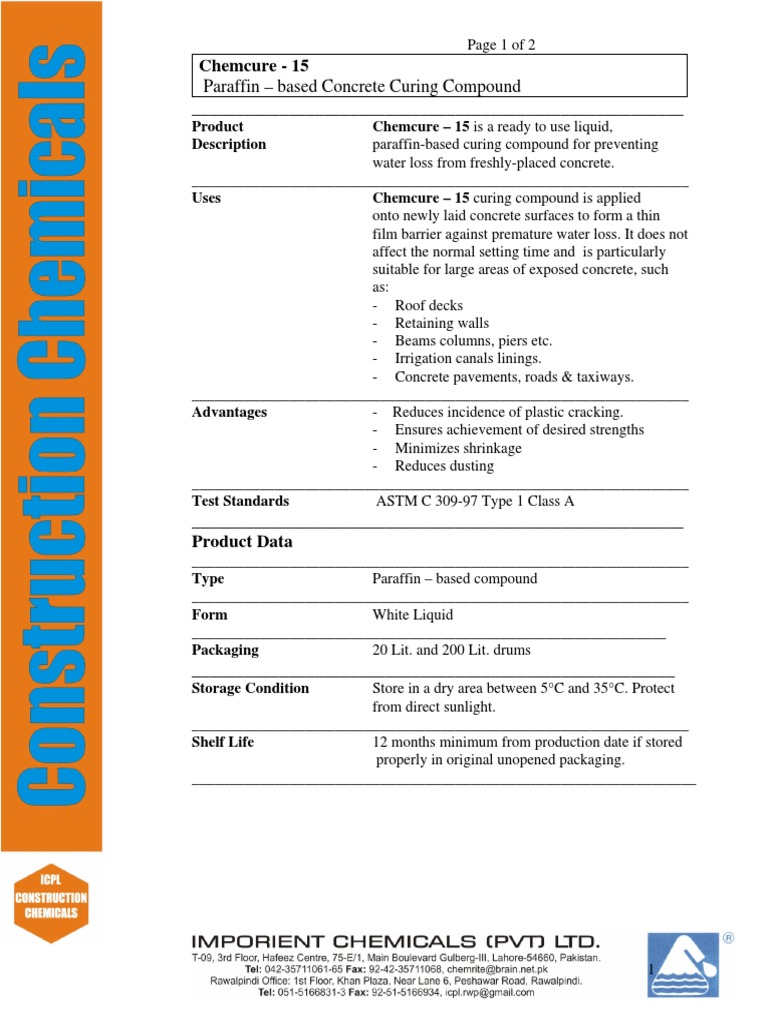Paraffin – based Concrete Curing Compound: Chemcure - 15