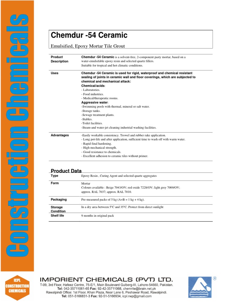 Chemdur - 54 Ceramic: Emulsified, Epoxy Mortar Tile Grout | Download ...