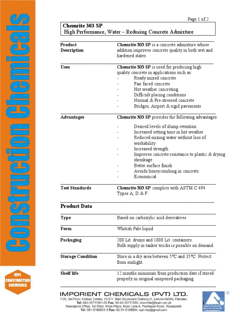 Chemrite - 303 SP | Download Free PDF | Concrete | Industries