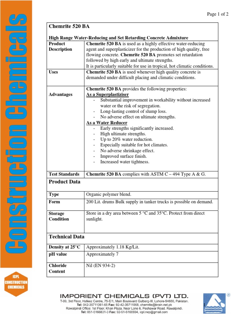 Chemrite - 520 BA | Download Free PDF | Concrete | Chemical Substances