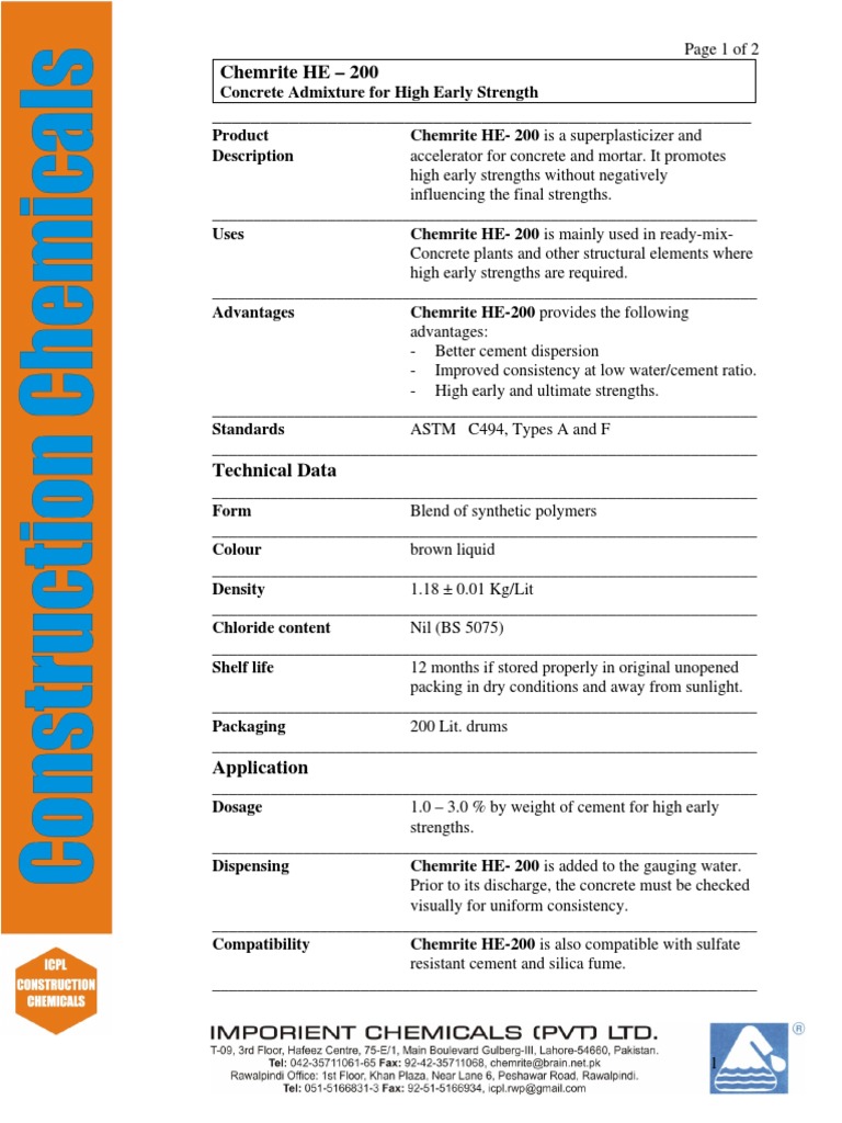Chemrite HE - 200 | PDF | Concrete | Cement