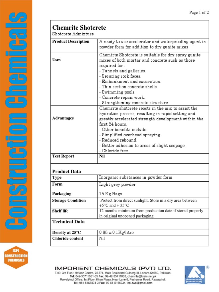 Chemrite Shotcrete | PDF | Concrete | Cement